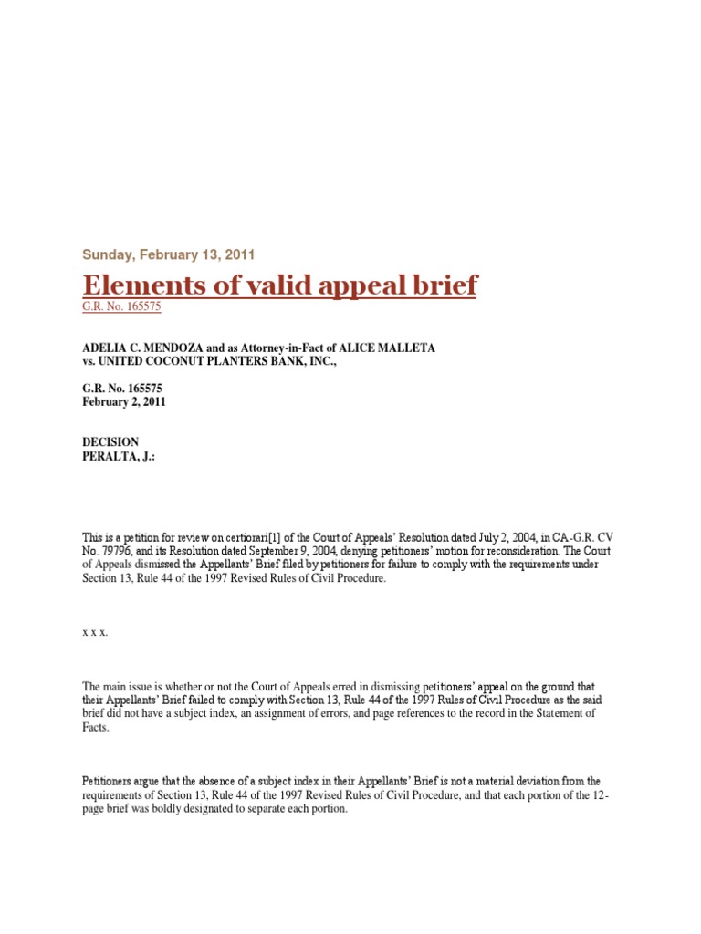Elements of Valid Appeal Brief | PDF | Brief (Law) | Foreclosure