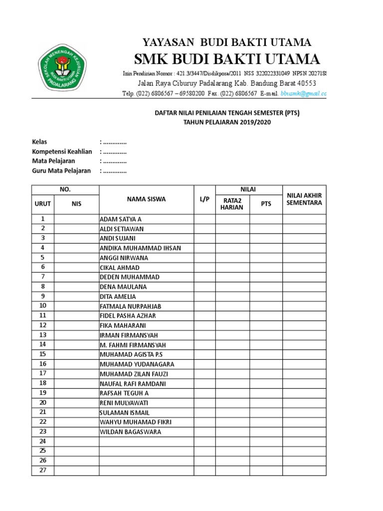 Format Nilai Pts 2019 | PDF