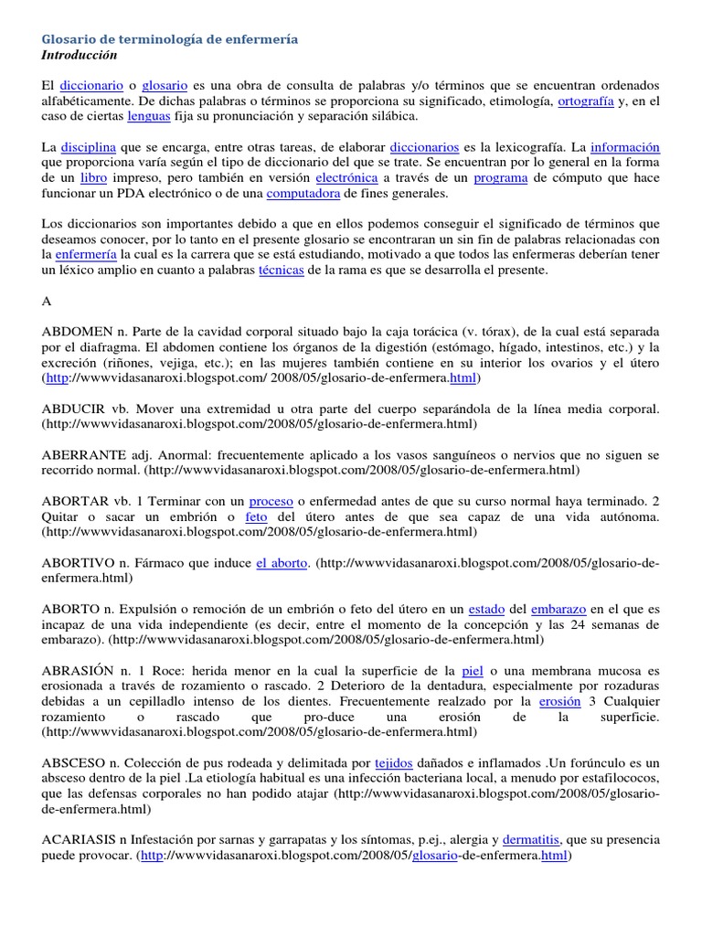 Glosario de Terminología de Enfermería | Diccionario | Bilis