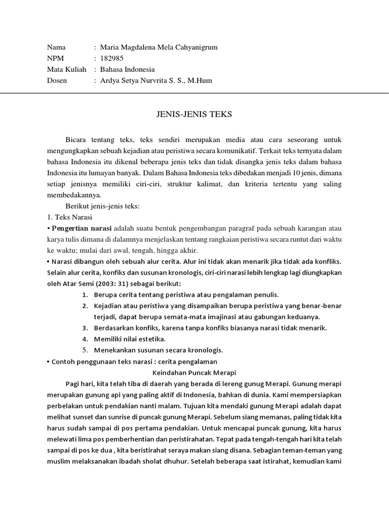 Jenis-Jenis Teks Bahasa Indonesia | PDF