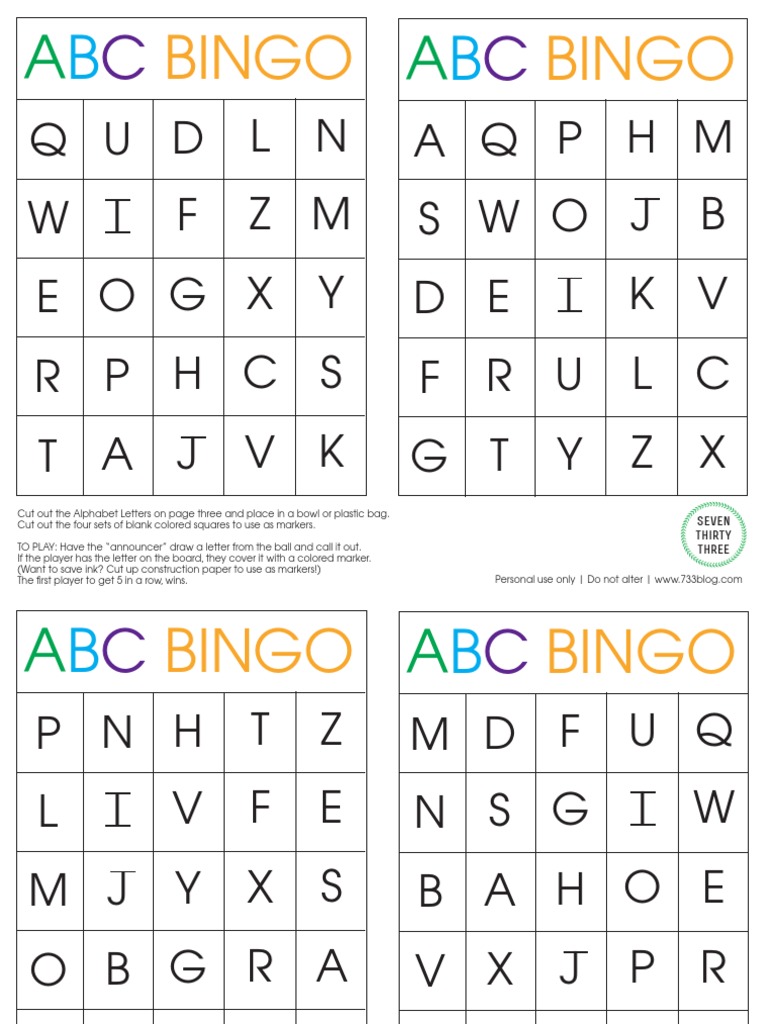 ABC Bingo: An Educational Document Providing Instructions for Playing a ...