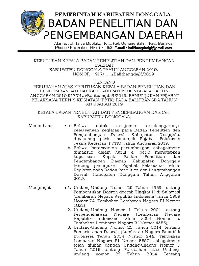 Revisi SK Penunjukan PPTK 2019 New | PDF
