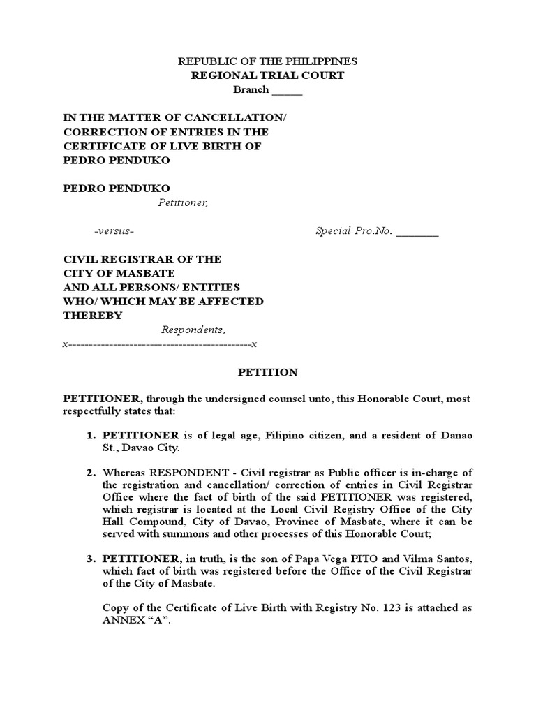 PETITION .Correction of Entry | PDF | Government | Social Institutions