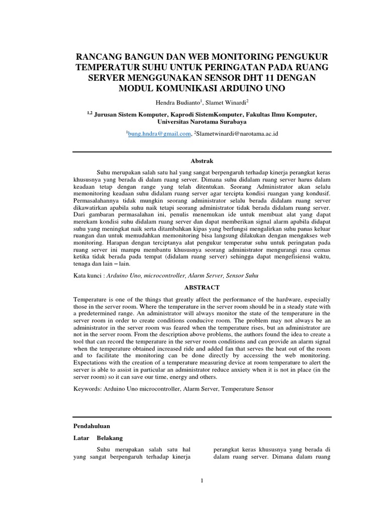 Sistem Monitoring Suhu Server Berbasis Arduino | PDF