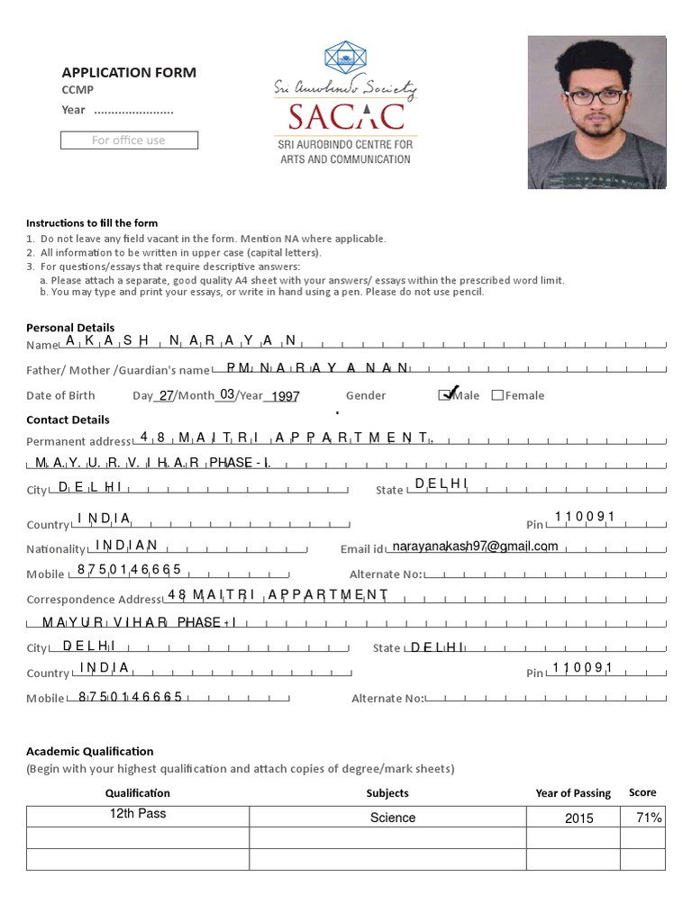 Application Form: CCMP Year ...................... | PDF | University ...