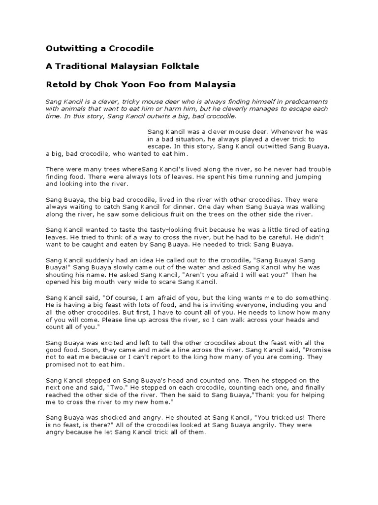 Outwitting A Crocodile A Traditional Malaysian Folktale Retold by Chok ...