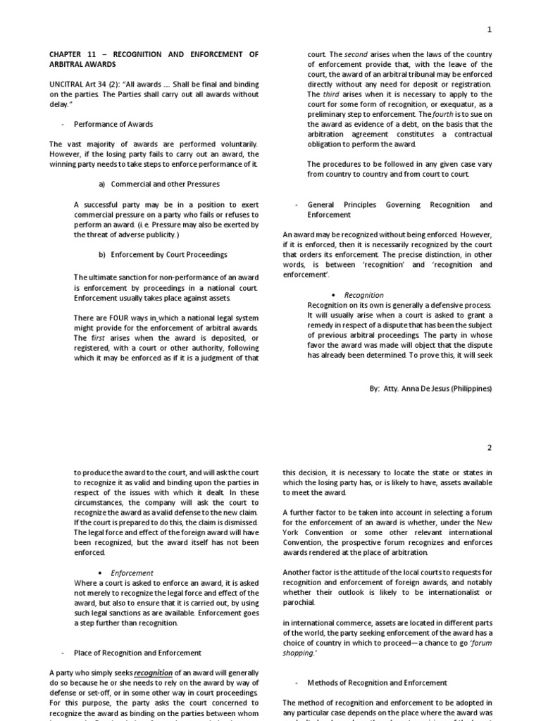 Chapter 11 Redfern Notes | PDF | Arbitration | Sovereign Immunity