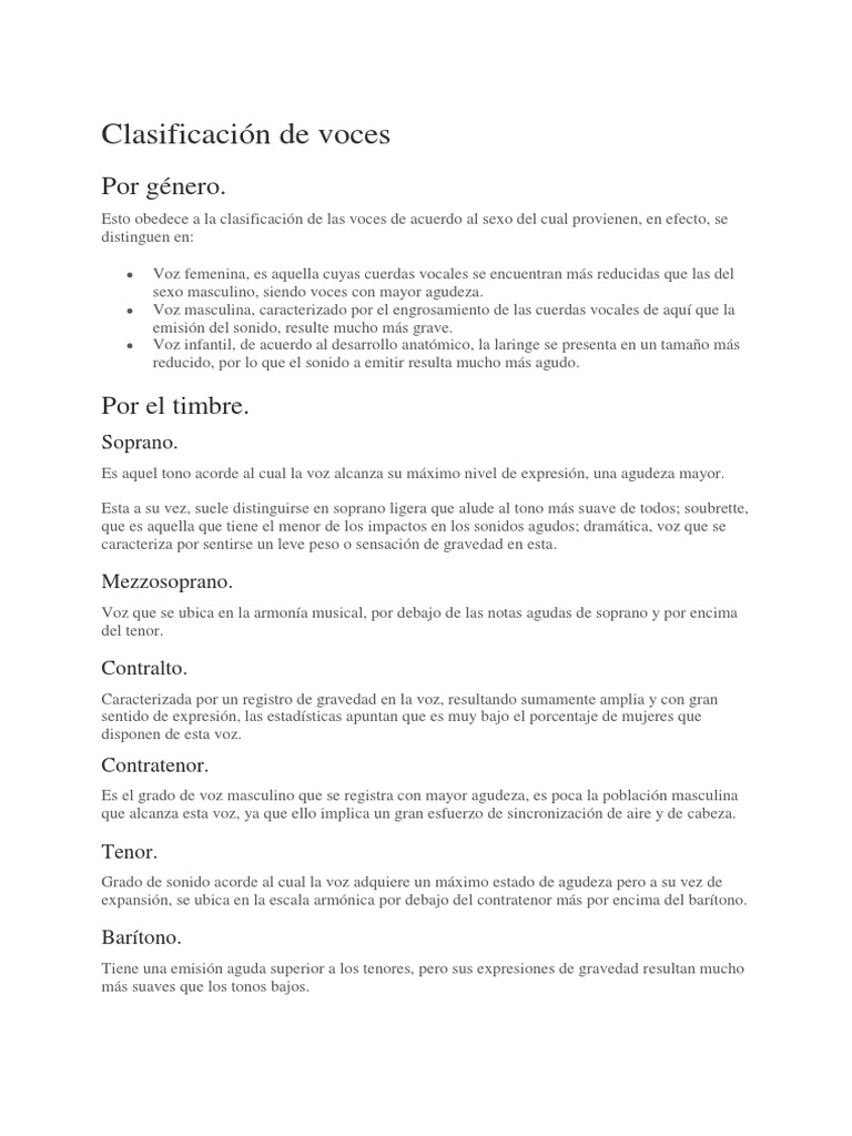Clasificación de Voces en el Canto | PDF | Coro | Pitch (Música)