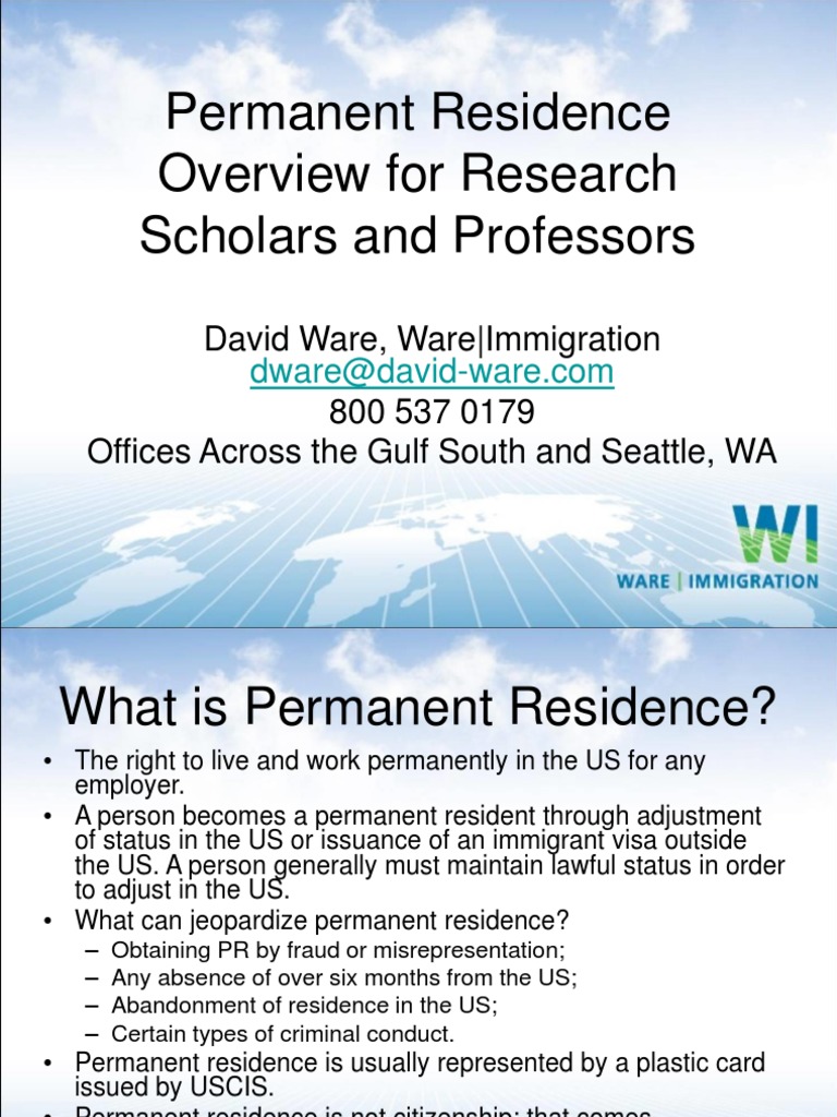 Permanent Residence Overview For Research Scholars and Professors | PDF ...