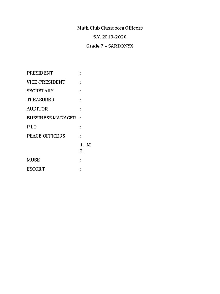 Math Club Classroom Officers | PDF
