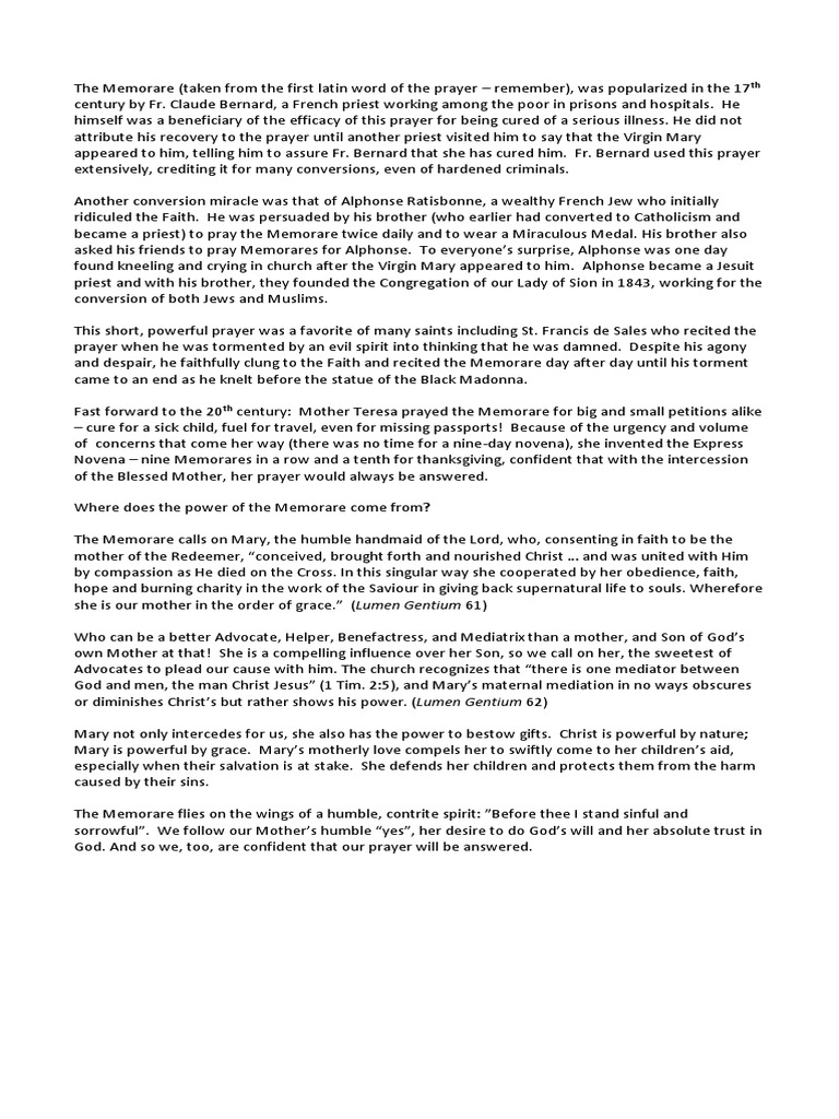 Memorare | PDF | Mary, Mother Of Jesus | Theology