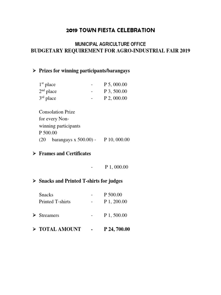 2019 Town Fiesta Agro-Industrial Fair Budget | PDF | Sports ...