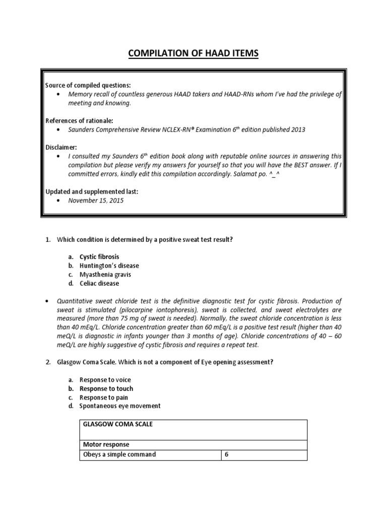 HAAD Compiled Questions | PDF | National Council Licensure Examination ...