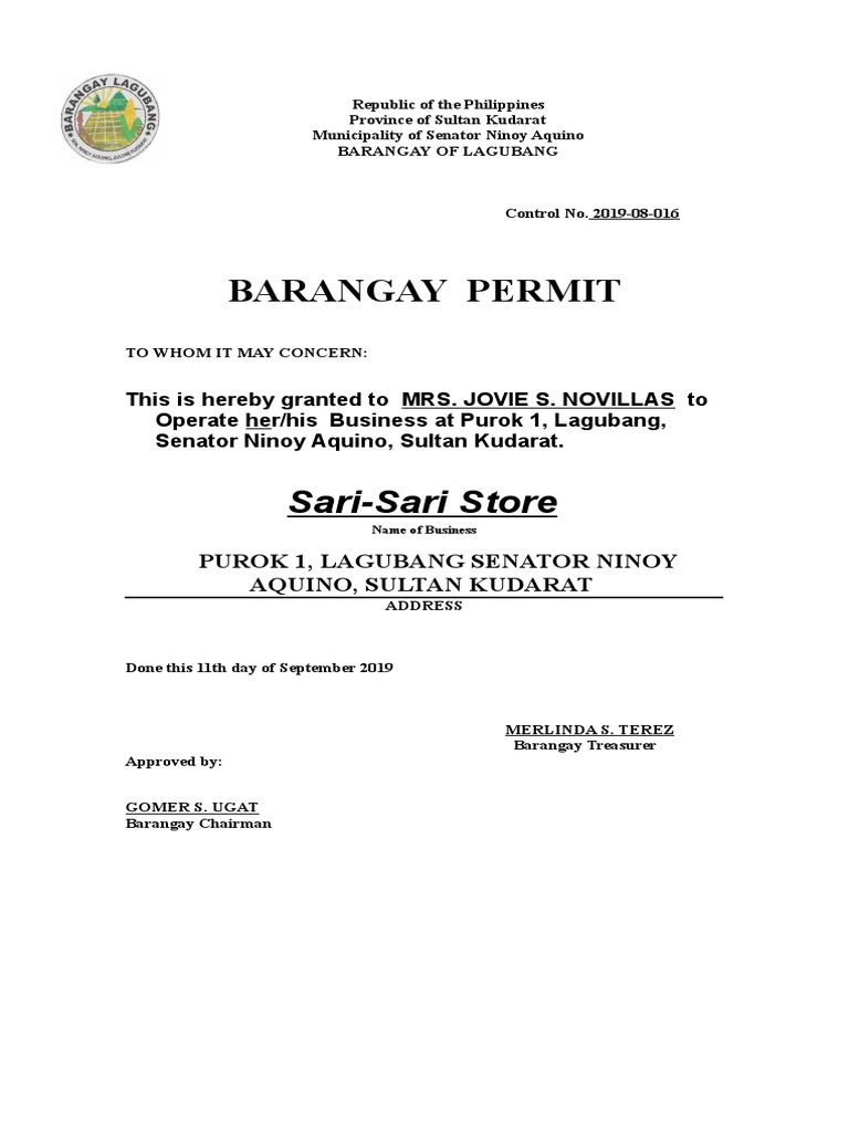 Barangay Permit | PDF | Cooking, Food & Wine