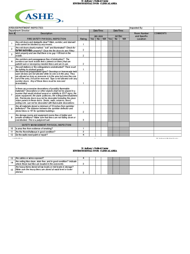 Environmental Tour Checklist | PDF | Dangerous Goods | Door