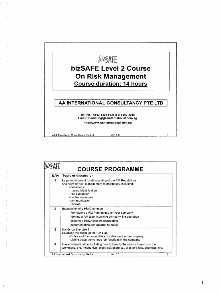 BizSAFE Level 2 Course On Risk Management | PDF