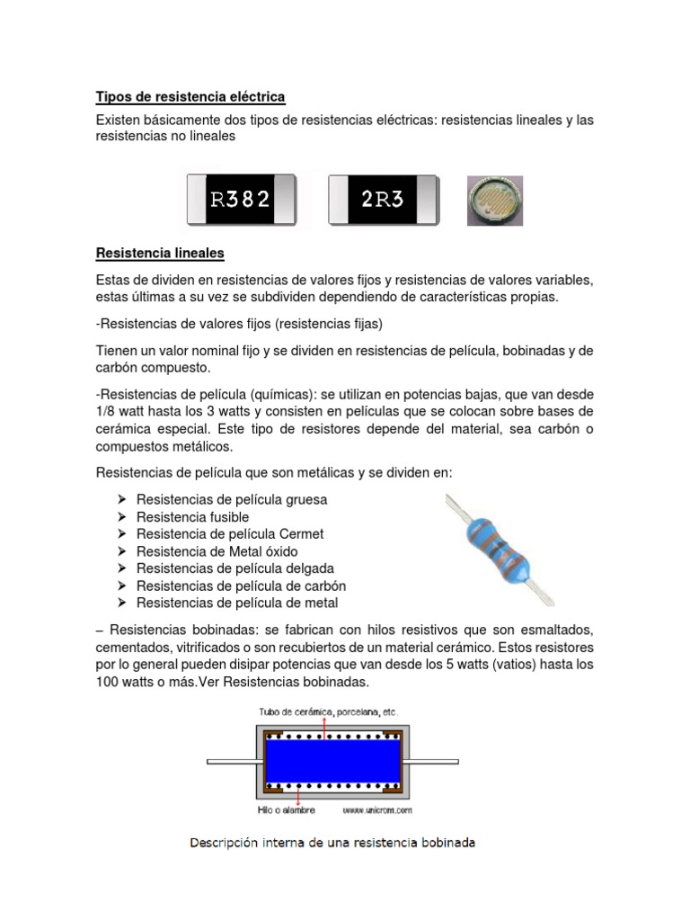 Tipos de Resistencia Eléctrica | Descargar gratis PDF | Resistencia ...