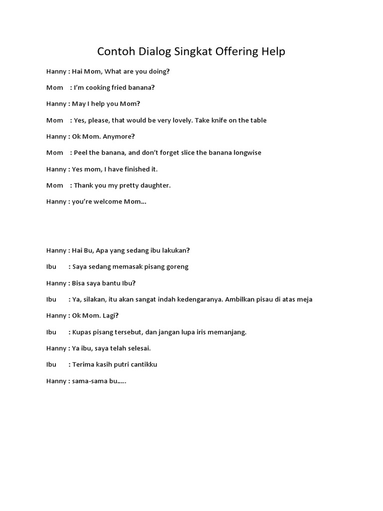 Contoh Dialog Singkat Offering Help | PDF