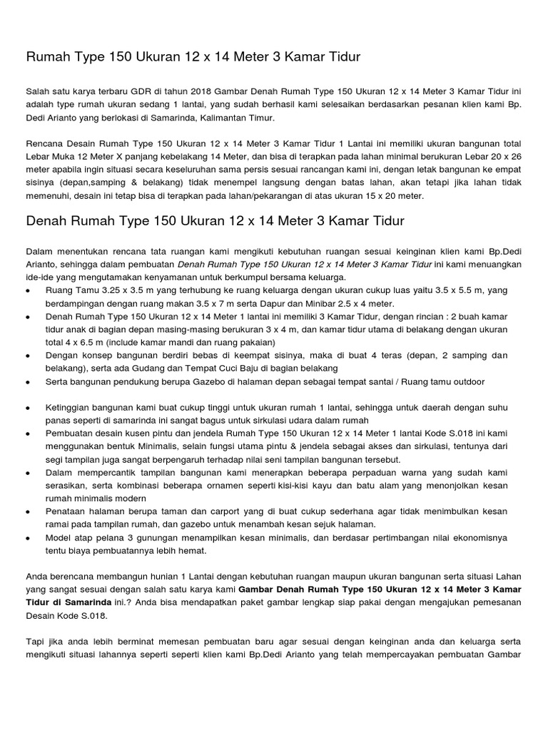 Denah Rumah Type 150 3 Kamar Tidur | PDF | Griya & Taman