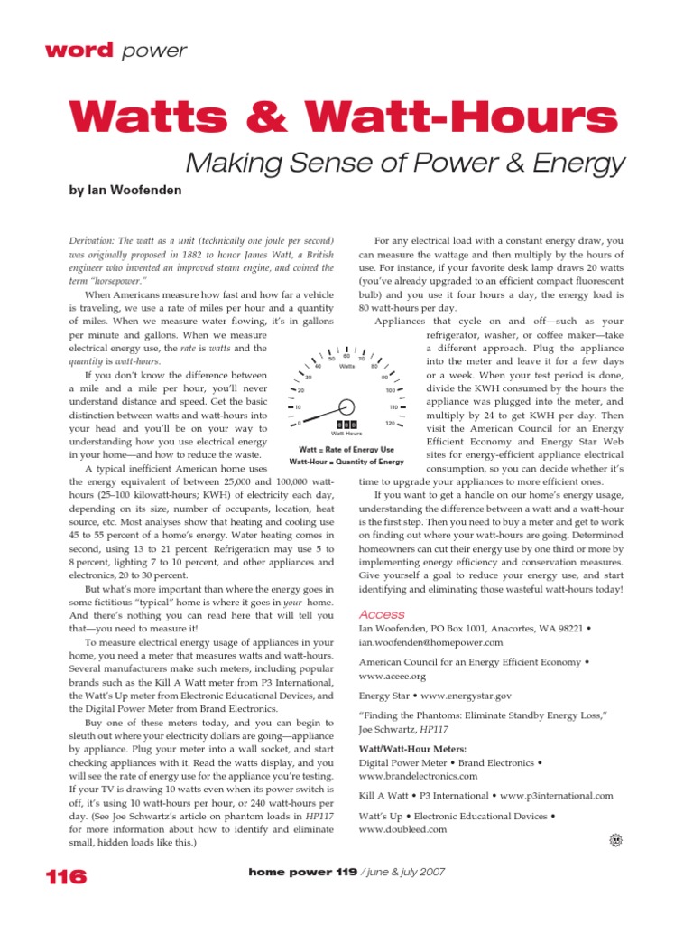 Watts and Watthours | PDF | Kilowatt Hour | Power (Physics)