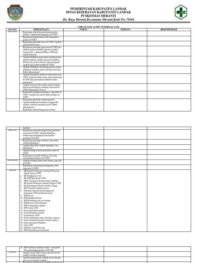 Checklist Audit UGD | PDF | Sains & Matematika