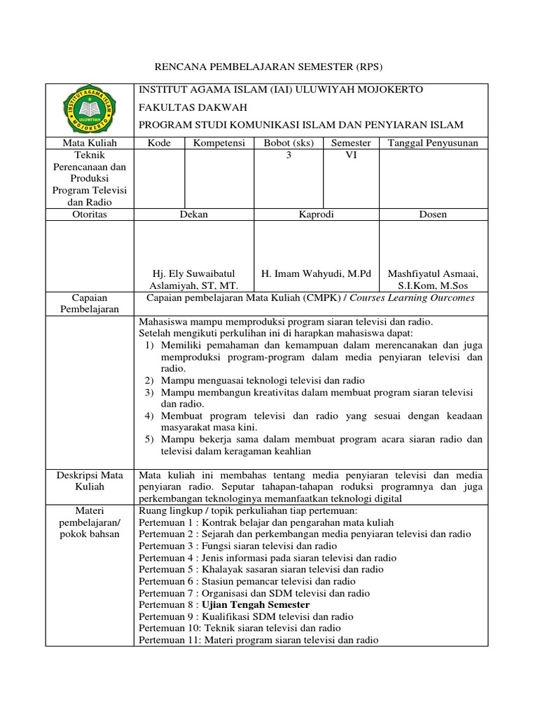 RPS Teknik Perencanaan Dan Produksi Program TV Dan Radio | PDF