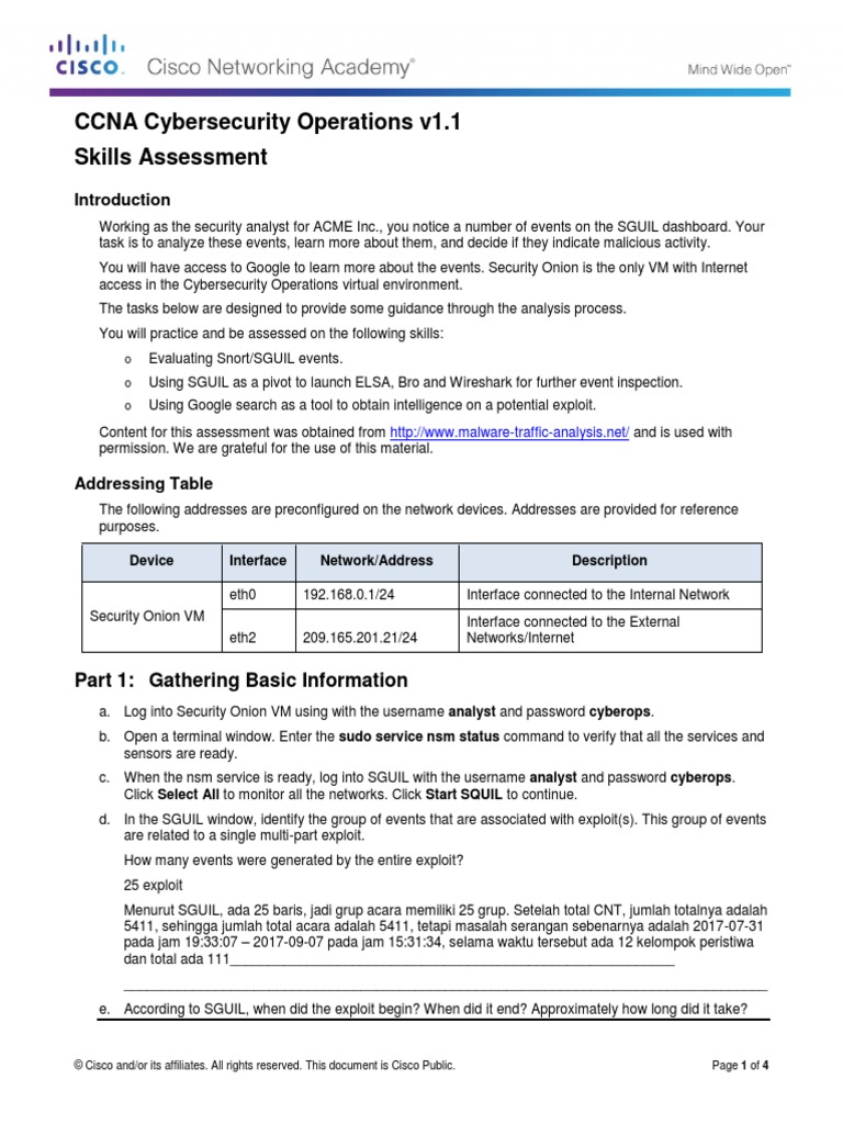 CyberOps Skills Assessment - Student TRNG - Exam | PDF | Cisco Certifications | Computer Security