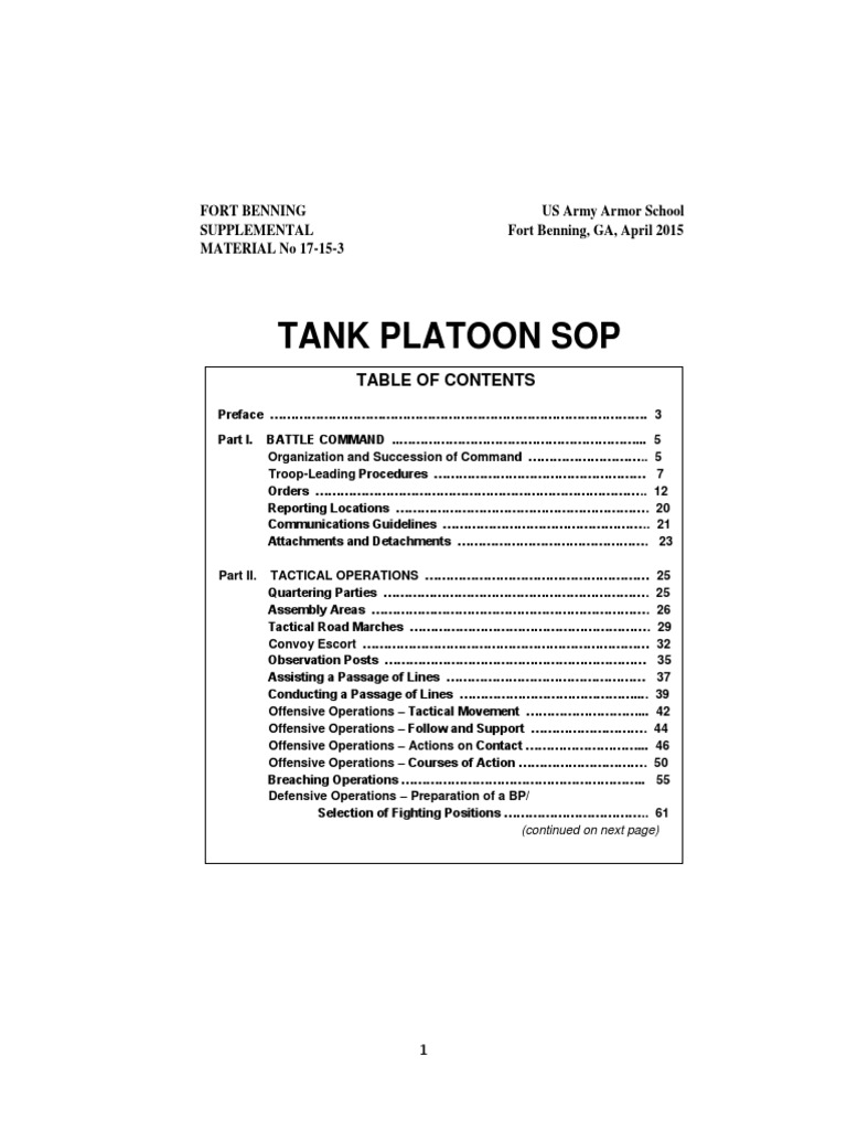 Tank Platoon SOP Guide | PDF | Reconnaissance | Platoon