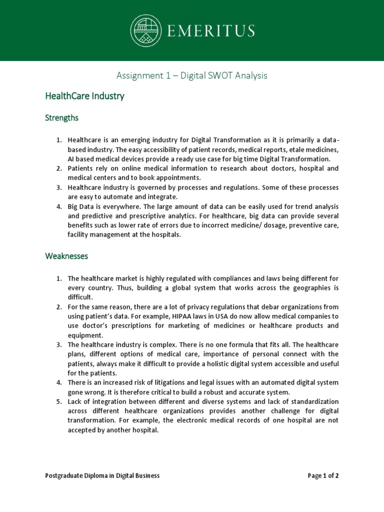 Digital SWOT Analysis | PDF | Virtual Reality | Health Care