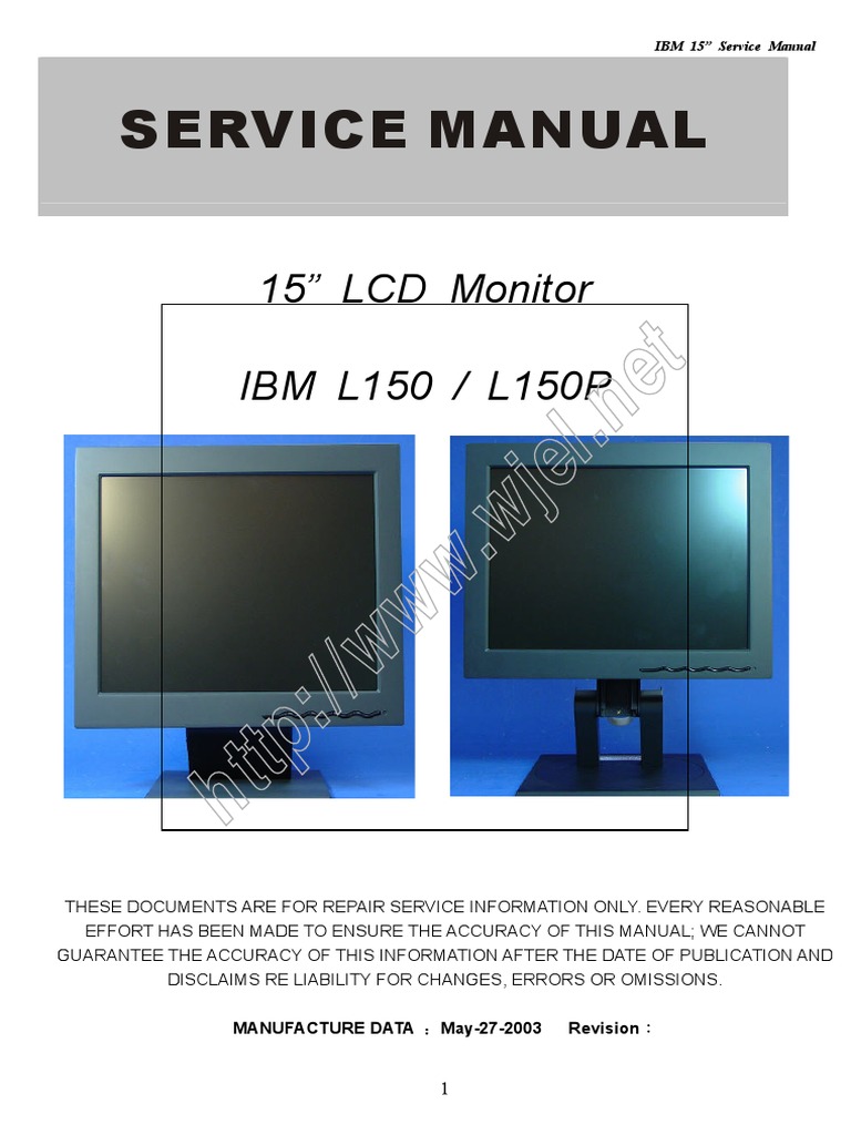 IBM L150, L150P 15" LCD Monitor PDF | PDF | Computer Monitor | Digital ...
