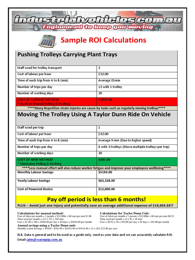 Industrial Vehicles Roi Example1 | PDF | Working Time | Transport