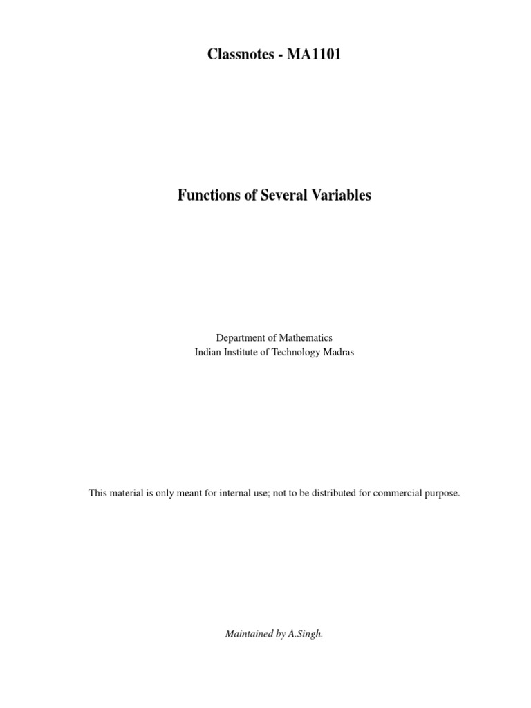 MA1101 Functions of Several Variables | PDF