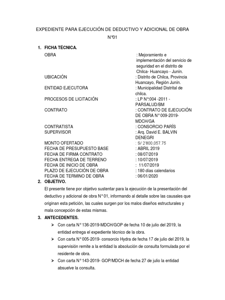 Expediente Para Ejecución de Deductivo y Adicional de Obra n | PDF | Business