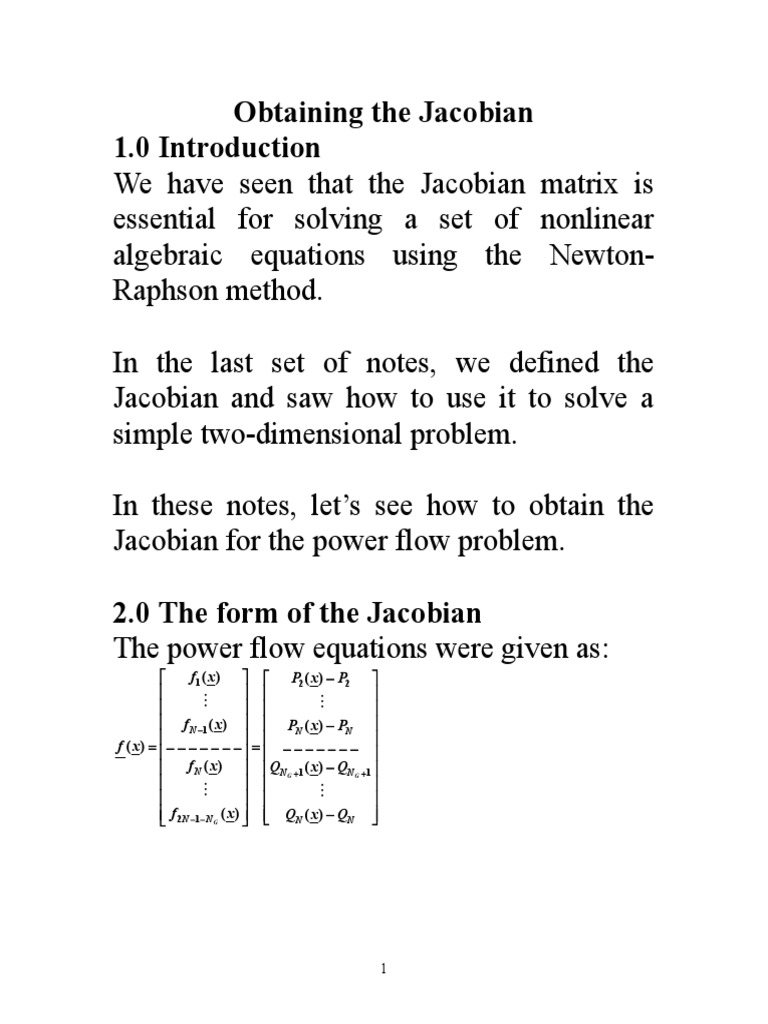 Power Flow Jacobian Matrix Guide | PDF | Derivative | Linear Algebra