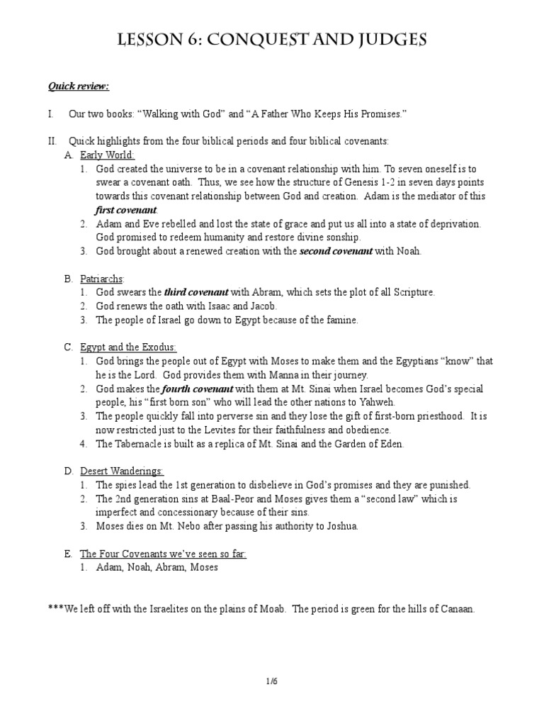 Lesson 6 - Conquest and Judges | PDF | Book Of Judges | Joshua