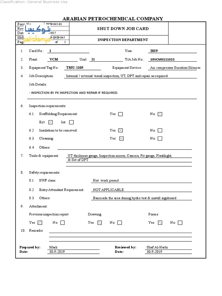 Tmu-1105 Job Card Ta-2019 | PDF | Chemistry | Building Engineering
