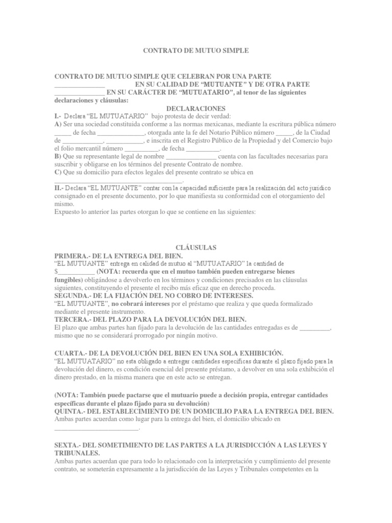Contrato de Mutuo Simple | PDF | Préstamo hipotecario | Virtud