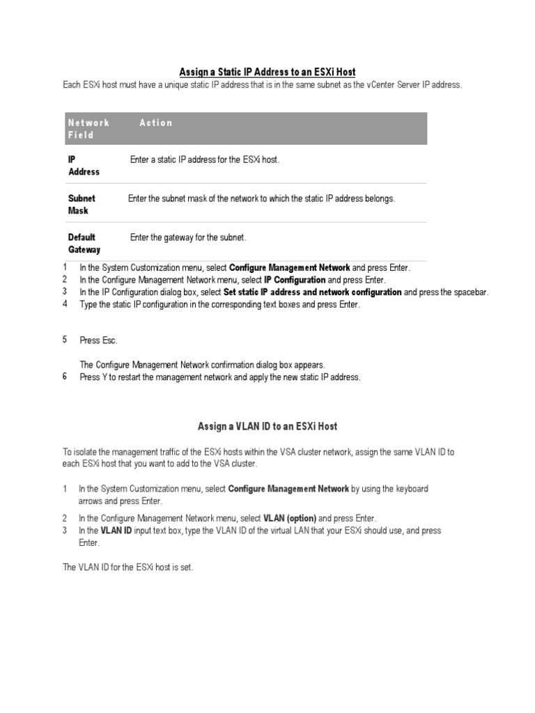 Assign A Static IP Address To An ESXi Host | PDF | Ip Address | Domain Name System