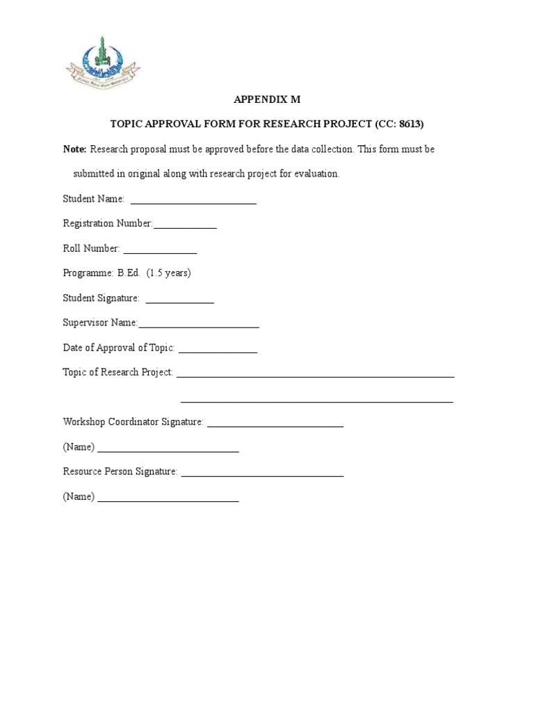 Appendix M Topic Approval Form For Research Project (CC: 8613) | PDF
