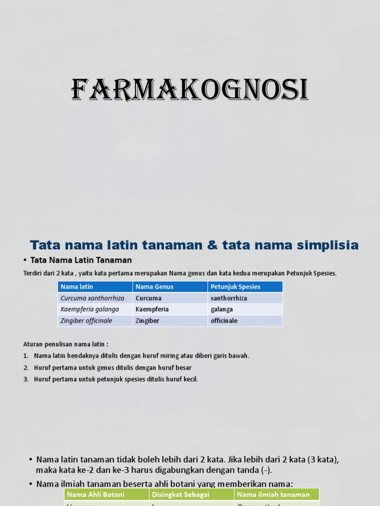 Bab 1 Nama Latin Farmakognosi | PDF | Sains & Matematika