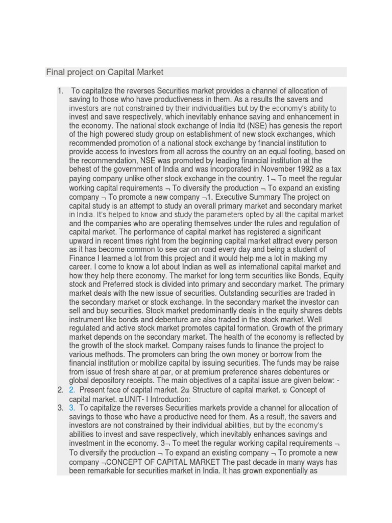 Project Report of Capital Market | PDF | Securities (Finance) | Stock ...