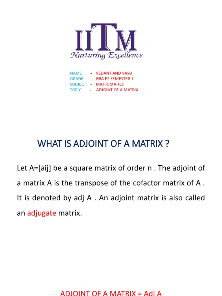 Adjoint Matrix - Definition and Examples | PDF