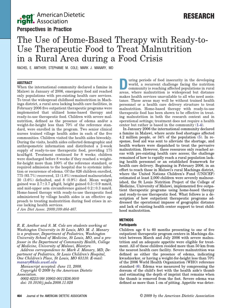 The Use of Home-Based Therapy With Ready-toUse Therapeutic Food To ...
