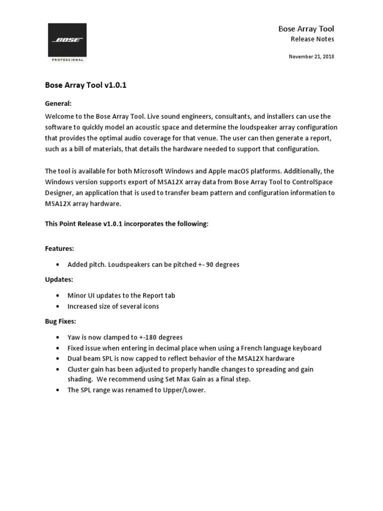 Bose Array Tool v1.0.1: General | PDF | Loudspeaker | Audio Engineer
