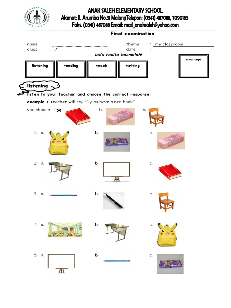 Examination For My Classroom | PDF | Classroom | Learning
