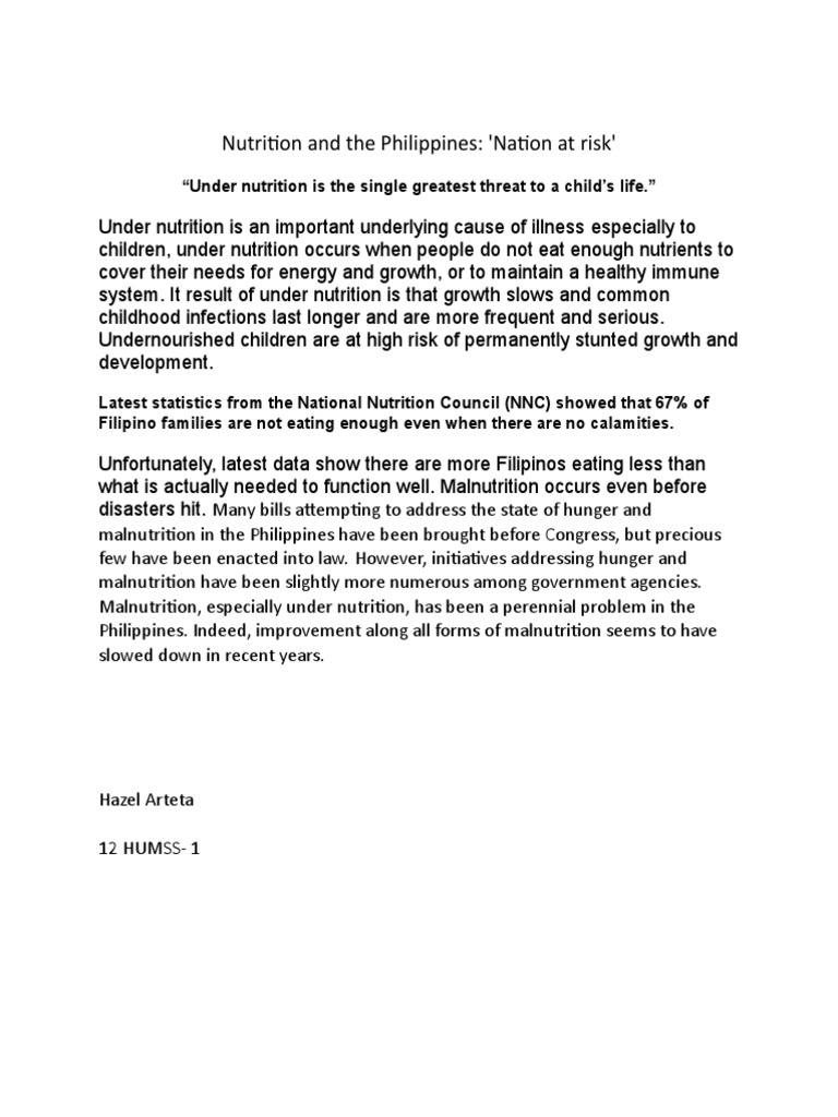 Nutrition and The Philippines | PDF | Malnutrition | Nutrition