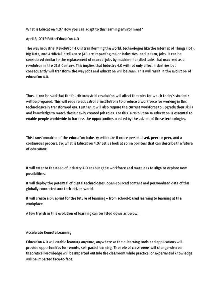 Education 4.0 | PDF | Project Based Learning | Educational Technology