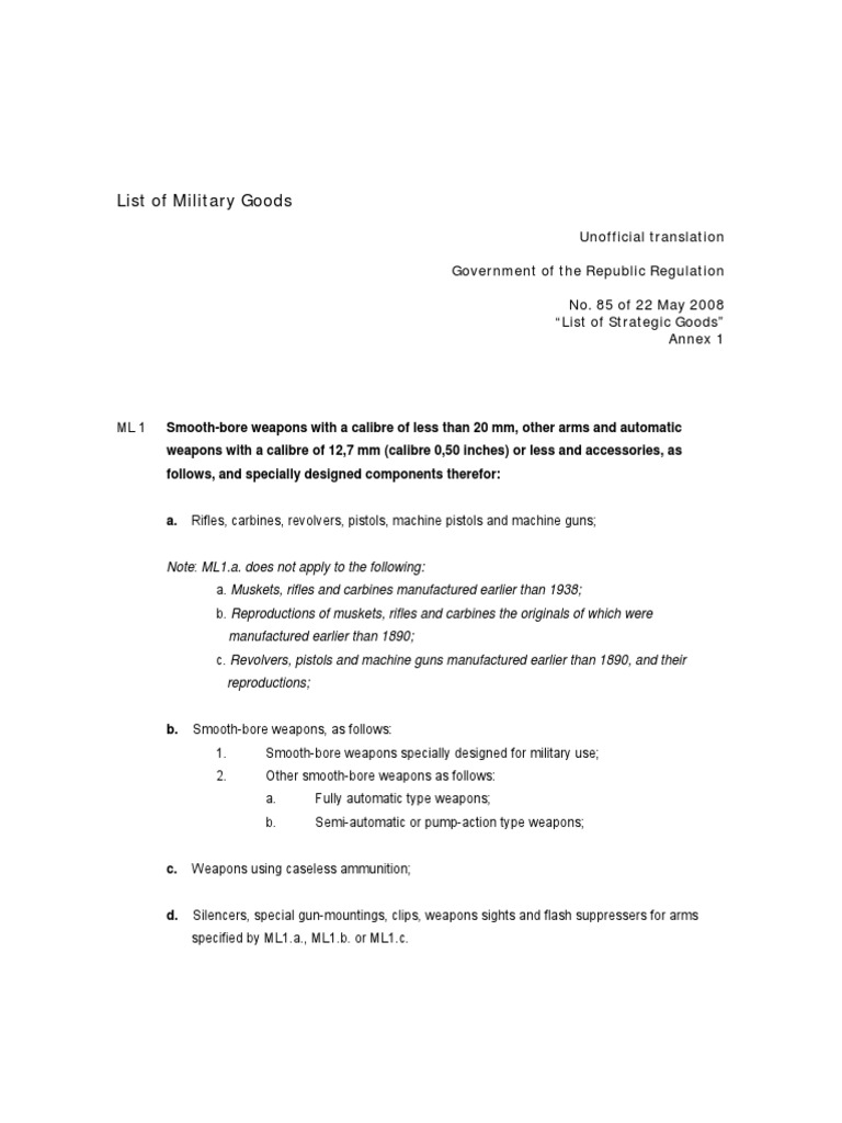 List of Military Goods | PDF | Firearms | Spacecraft Propulsion