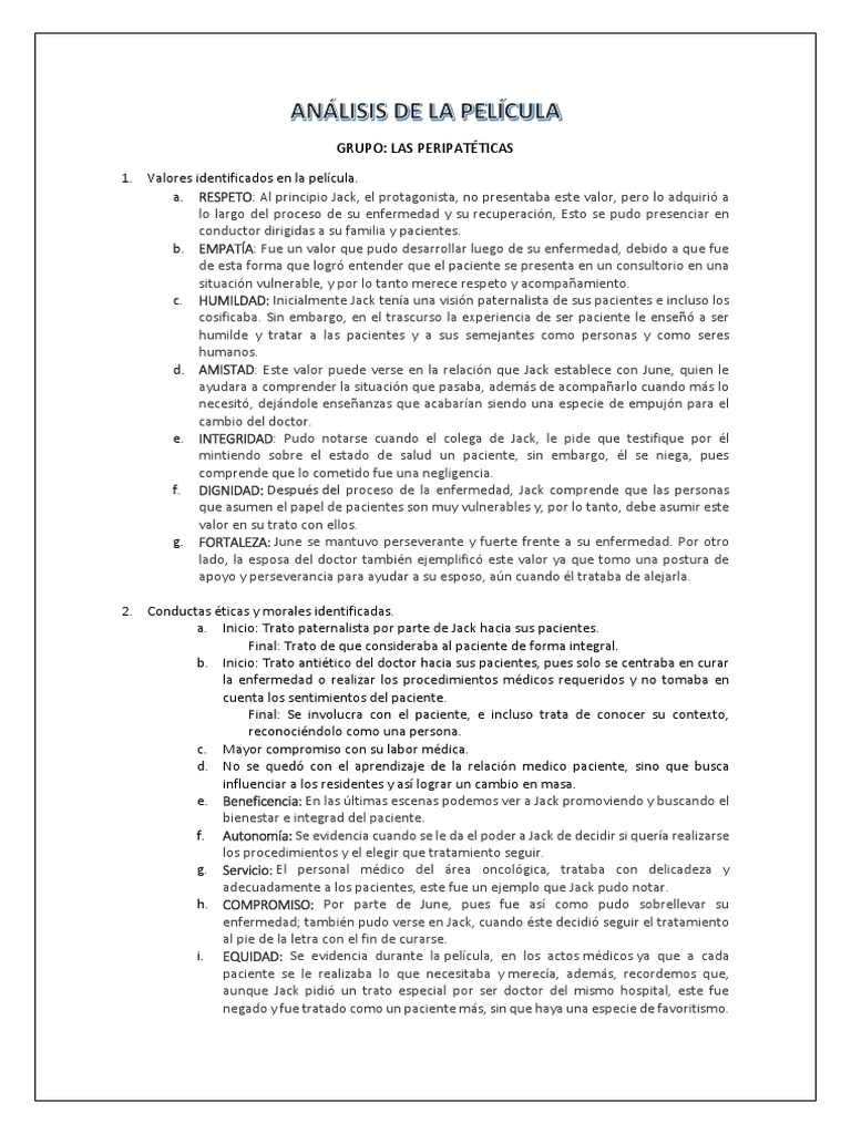 Analisis de La Pelicula | PDF | Sicología | Paciente
