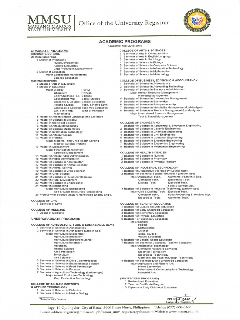 Program Offerings 2018-2019 | PDF | Bachelor's Degree | Engineering